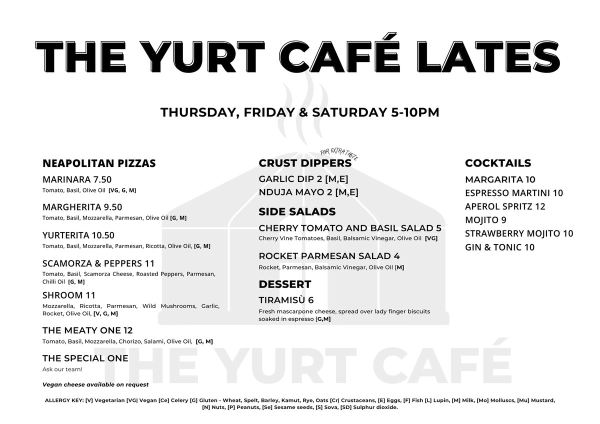 Yurt Cafe Menu