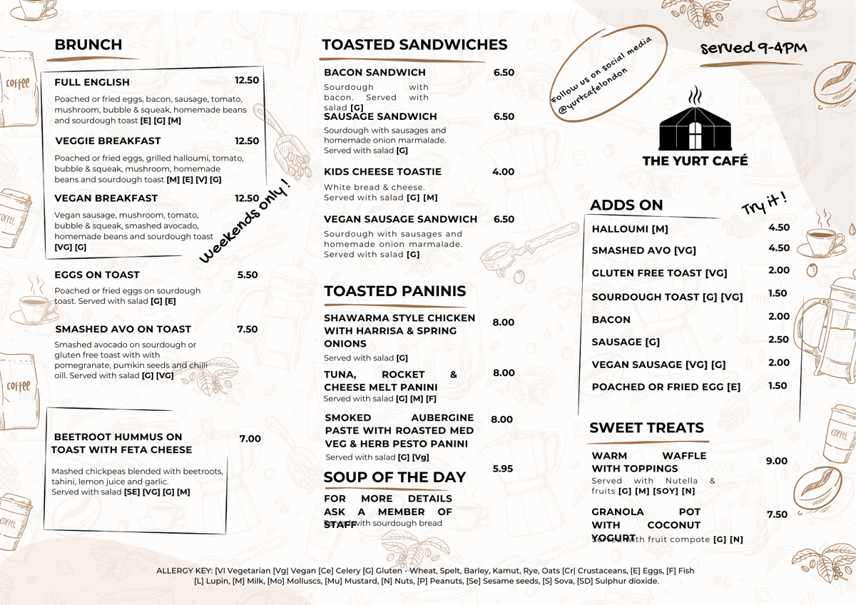 Yurt Cafe Menu
